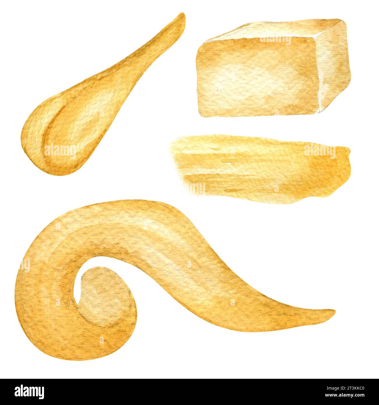 Milk butter curl and piece of butter watercolor illustration isolated ...