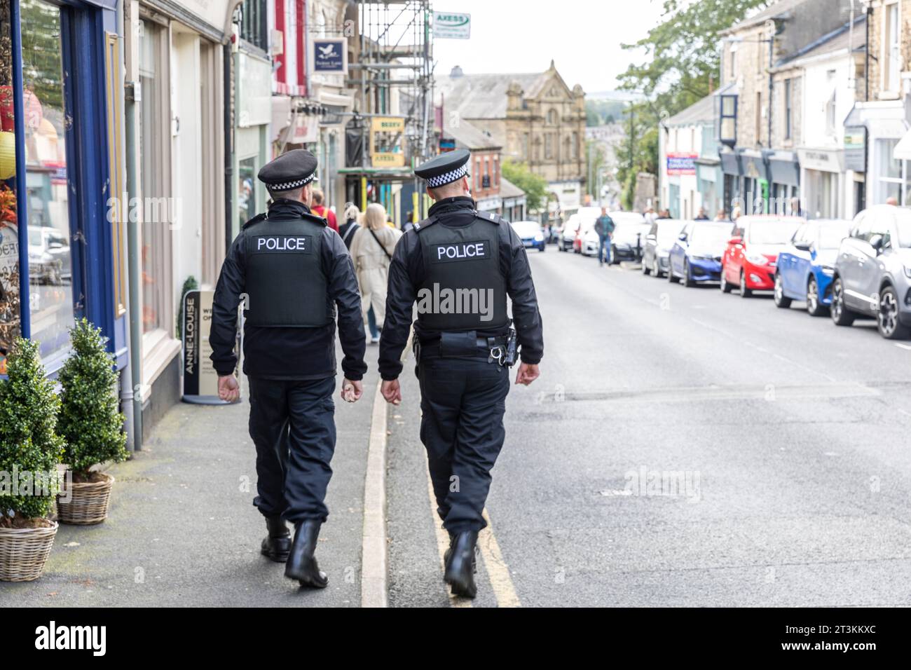 British police officers walking on the beat in Clitheroe town centre ...