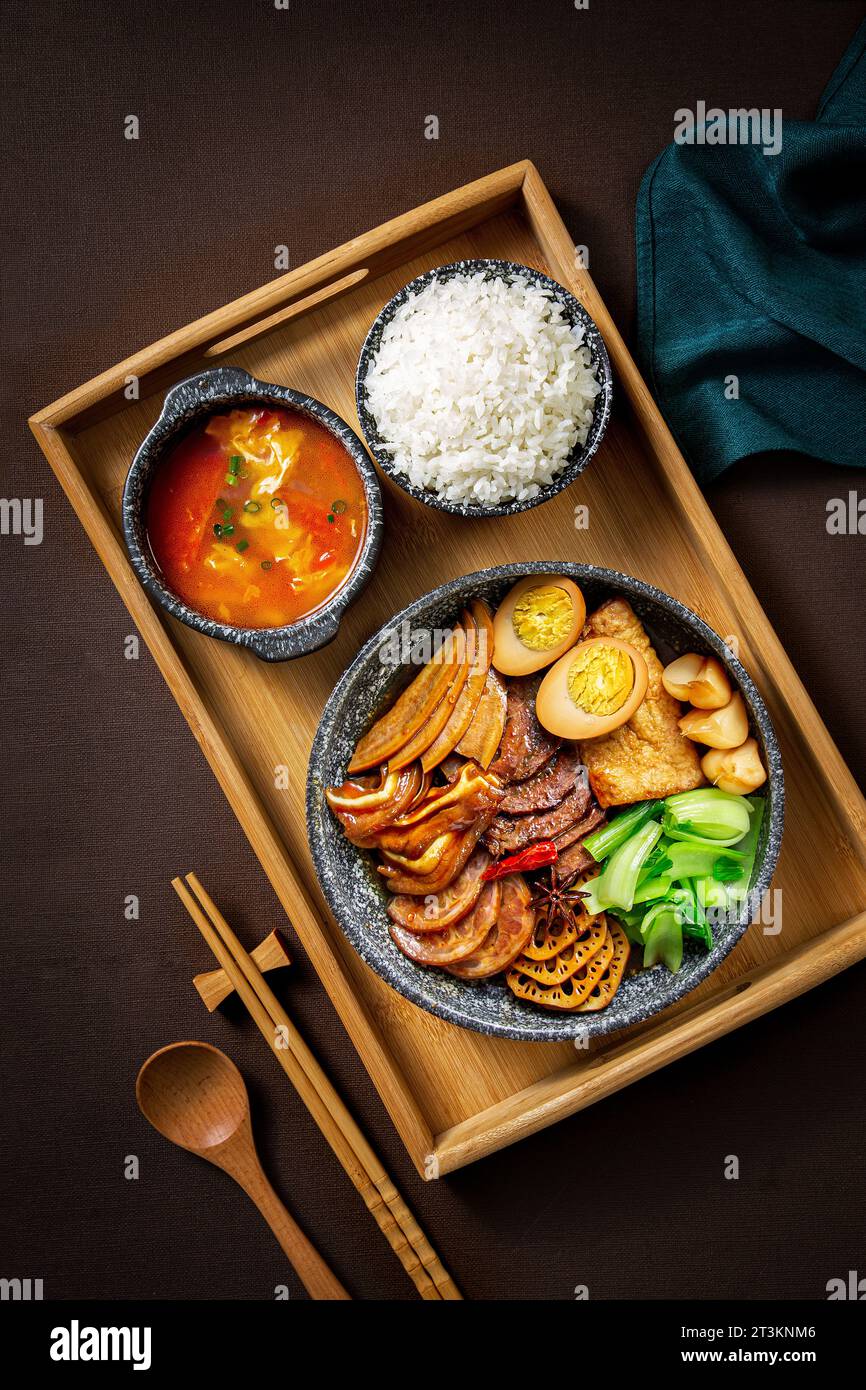 Cantonese Style Marinated Meat Platter with rice, Set meal Stock Photo ...