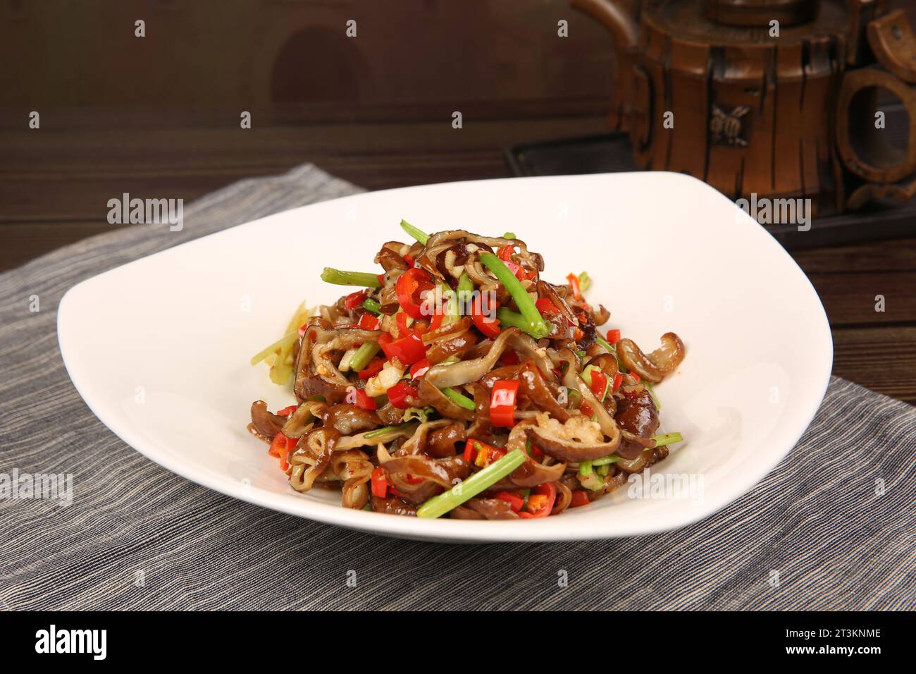 Delicious Chinese food, stir fried pork intestines in casserole Stock ...