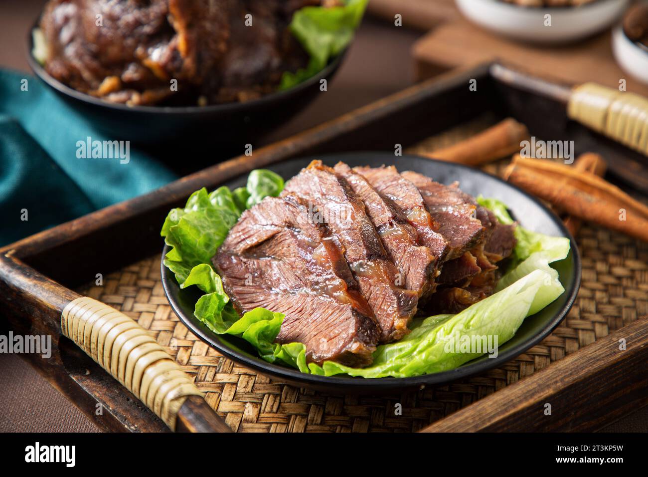 Sliced beef with tendon close up. Spiced beef,braised beef shank ...