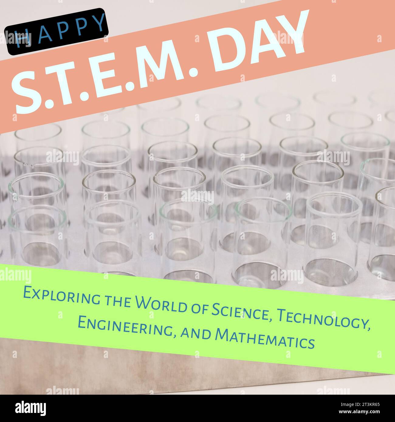 Composite of happy stem day text with empty test tubes in rack Stock ...