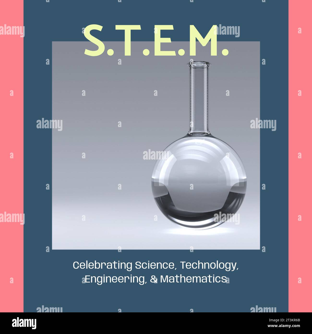 Composite of stem text with laboratory flask on grey background, copy ...