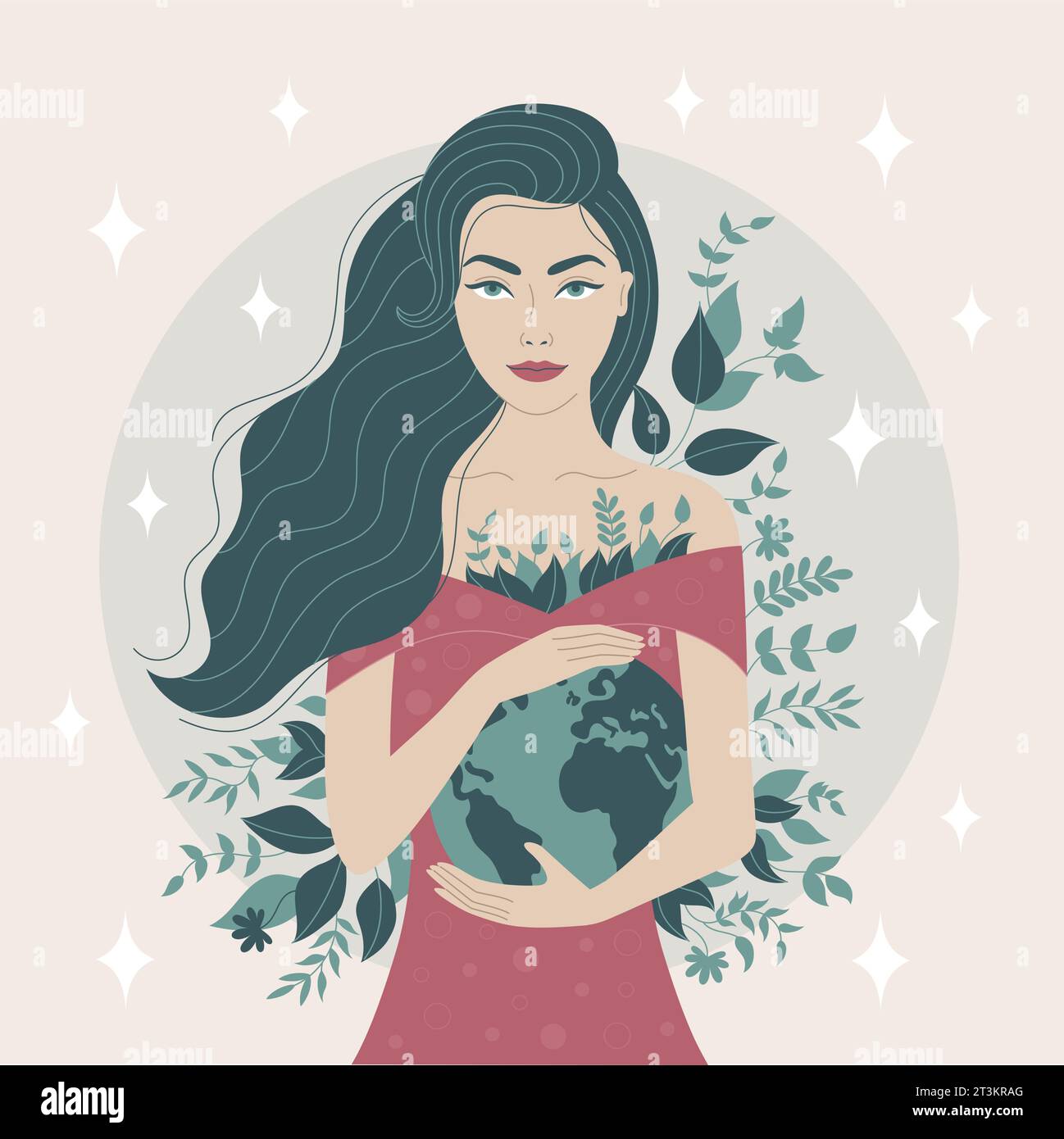 Vector illustration of a woman holding the Earth Stock Vector Image ...