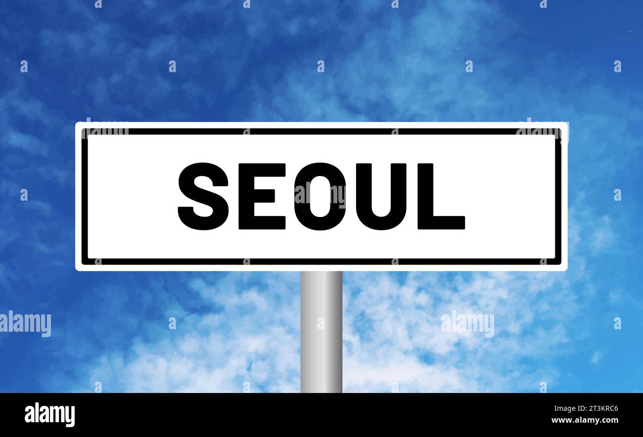 Seoul road sign on sky background Stock Photo - Alamy