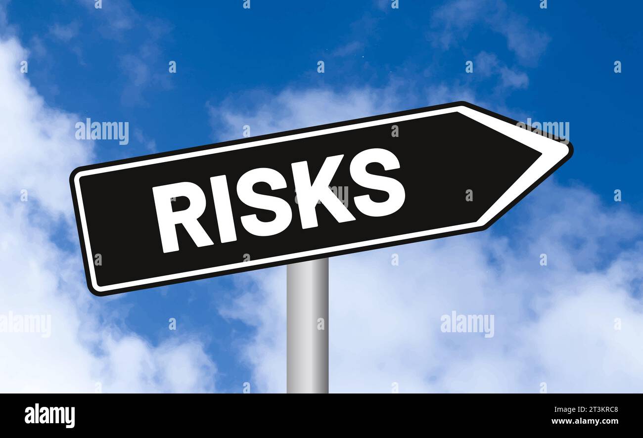 Risks road sign on cloudy sky background Stock Photo - Alamy