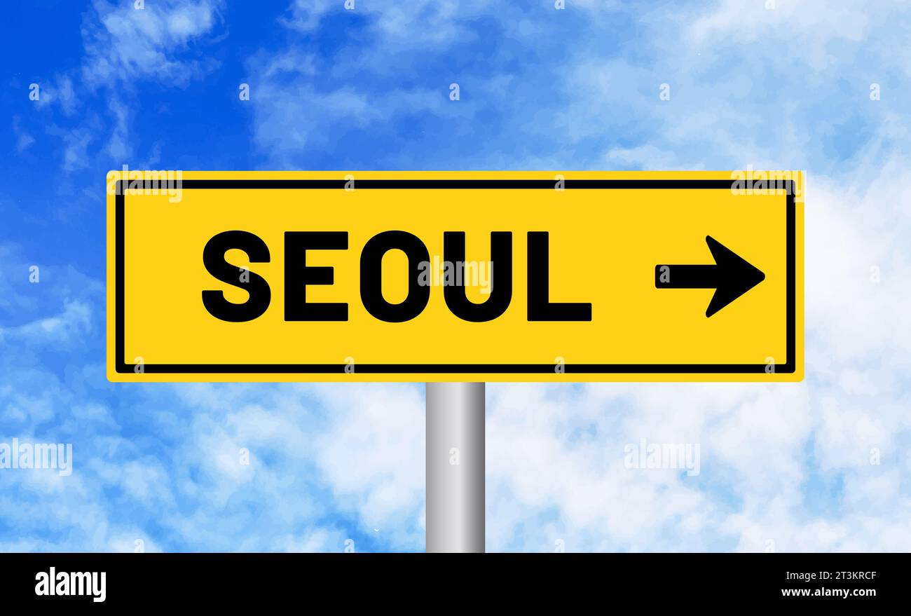 Seoul road sign on sky background Stock Photo - Alamy