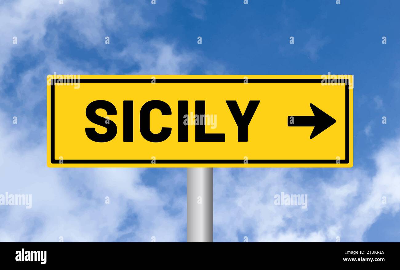 Sicily road sign on cloudy sky background Stock Photo - Alamy