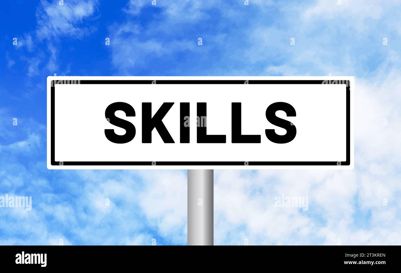 Skills road sign on sky background Stock Photo - Alamy