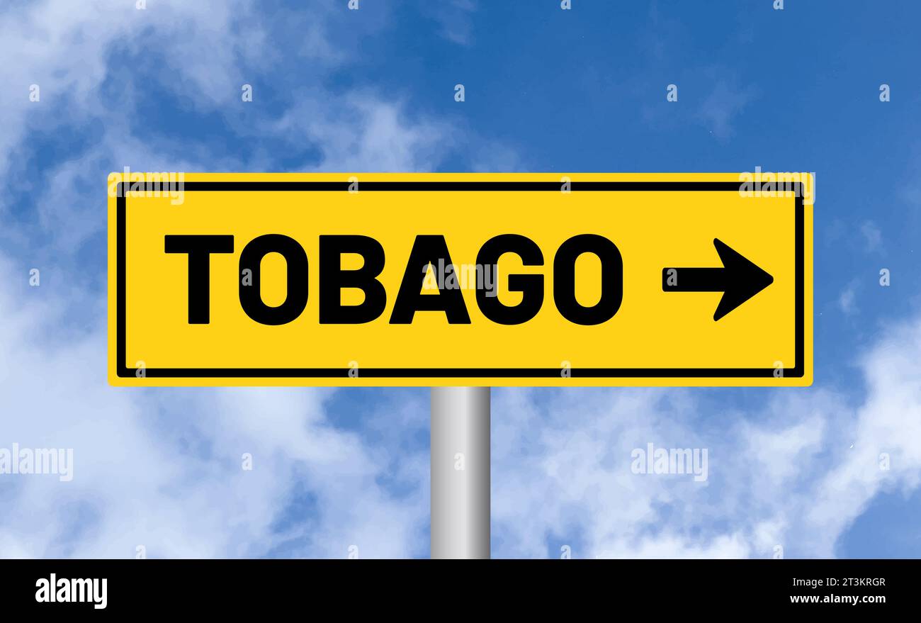 Tobago road sign on sky background Stock Photo - Alamy