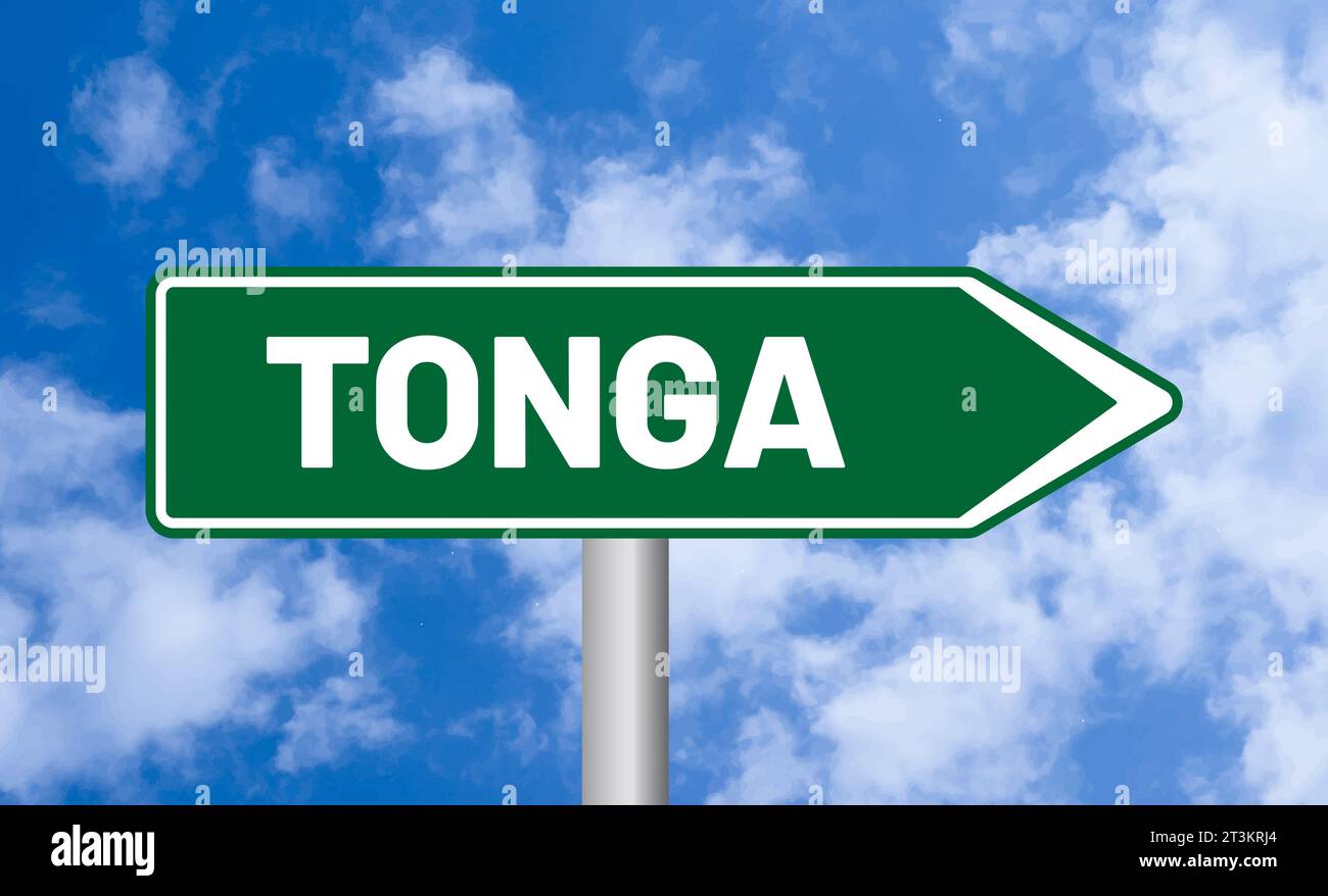 Tonga road sign on blue sky background Stock Photo - Alamy