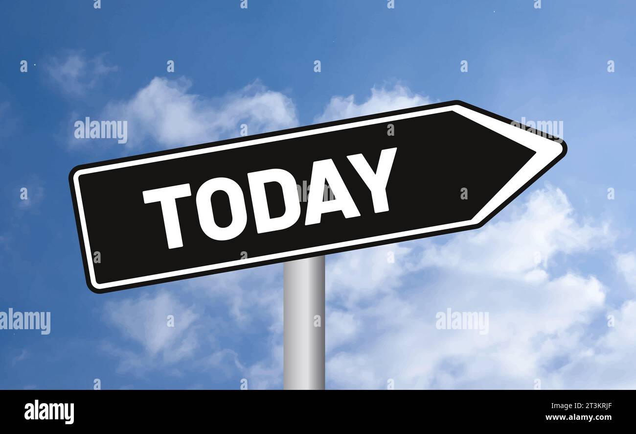 Today road sign on blue sky background Stock Photo - Alamy