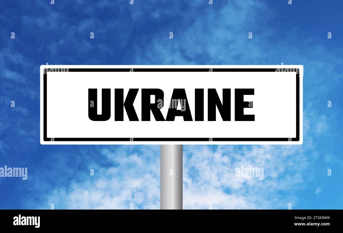 Ukraine road sign on blue sky background Stock Photo - Alamy