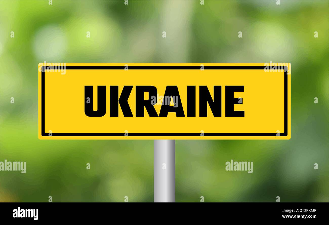 Ukraine road sign on blur background Stock Photo - Alamy