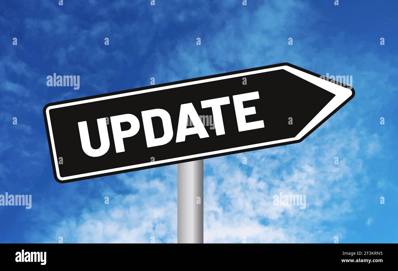 Update road sign on cloudy sky background Stock Photo - Alamy