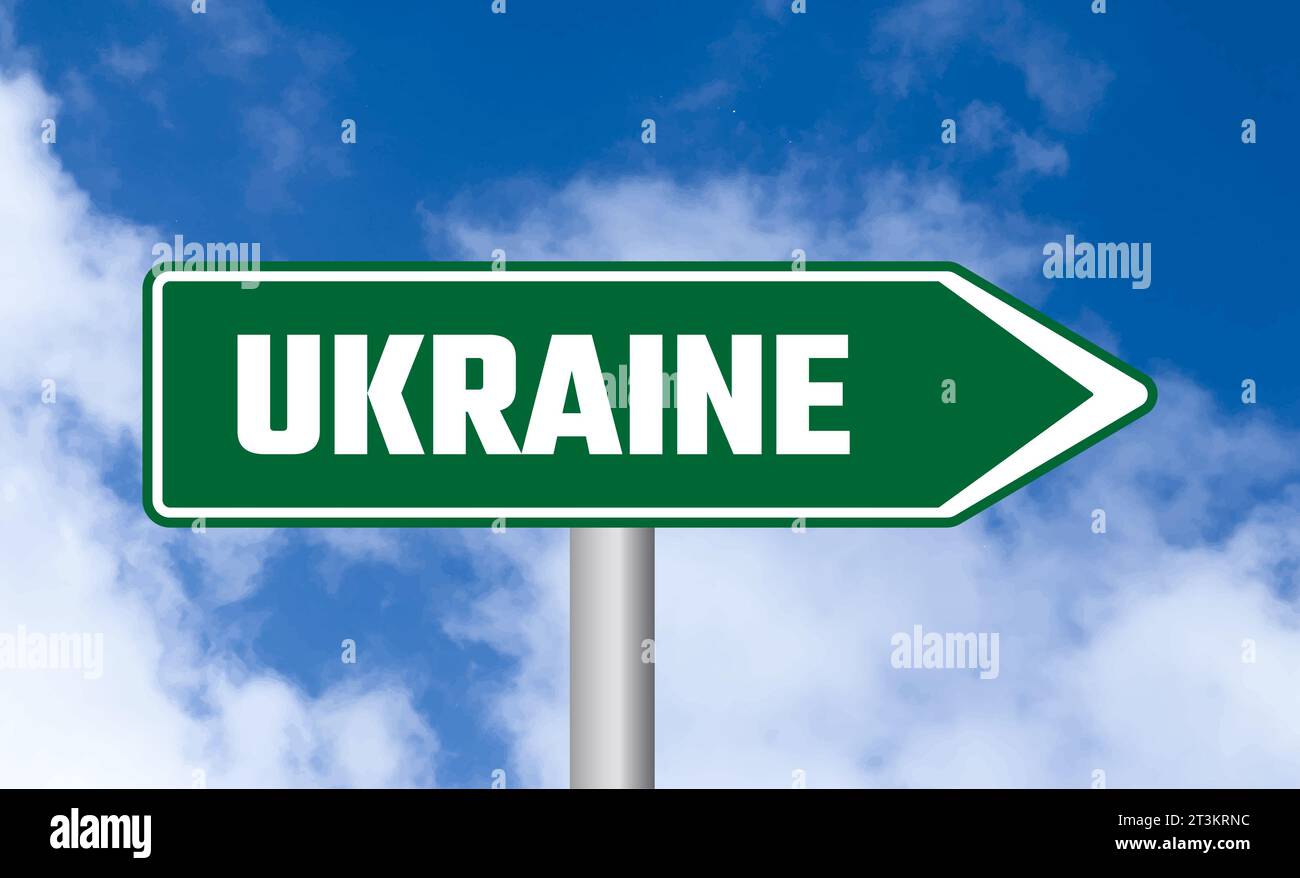 Ukraine road sign on blue sky background Stock Photo - Alamy