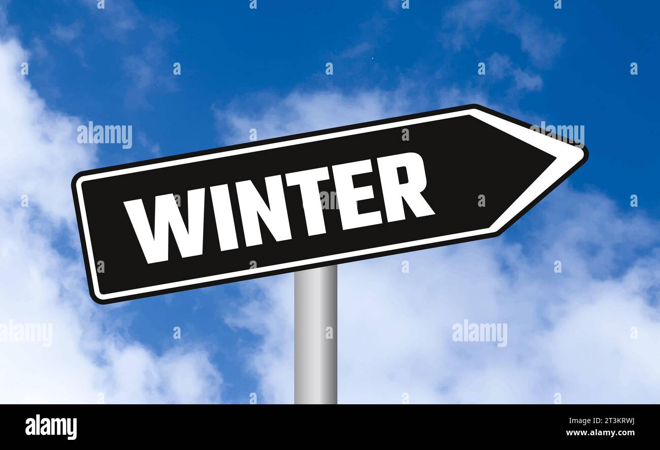 Winter road sign on sky background Stock Photo - Alamy