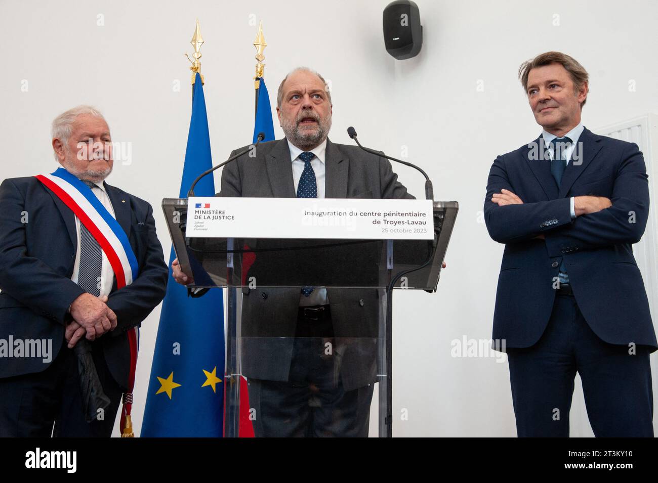 Troyes, France. 25th Oct, 2023. Jacques Gachowski Mayor of Lavau, Éric ...
