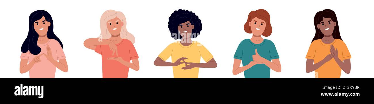 Multiethnic people with hearing impairments. Deaf and mute people ...