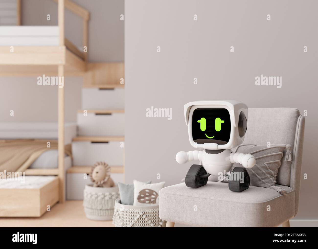 Cute robot at home, in kids room. Artificial intelligence for education ...
