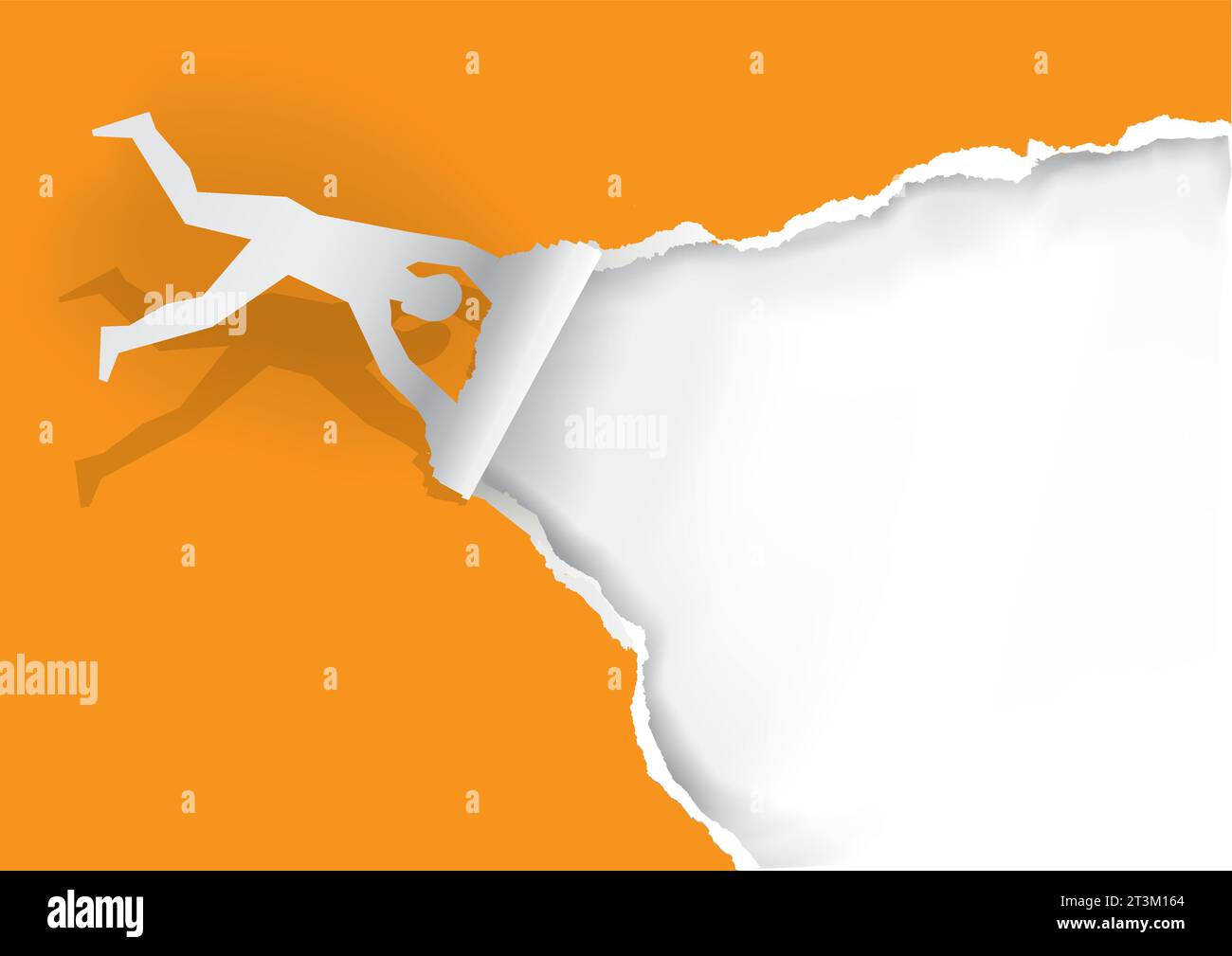Flying man,tearing paper,funny orange torn paper banner template. Paper ...