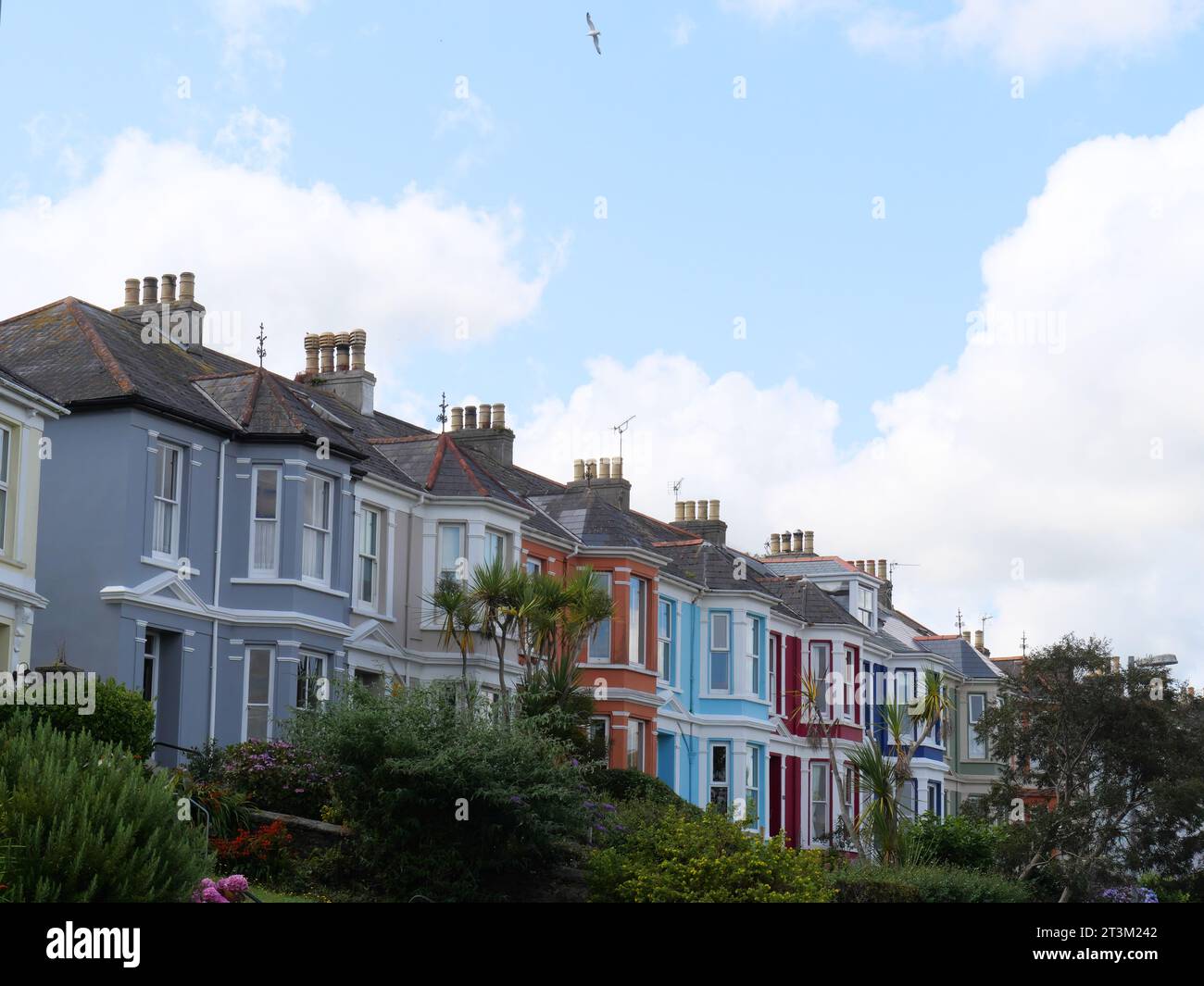 Colorful typical English terraced houses stand in Falmouth Cornwall ...