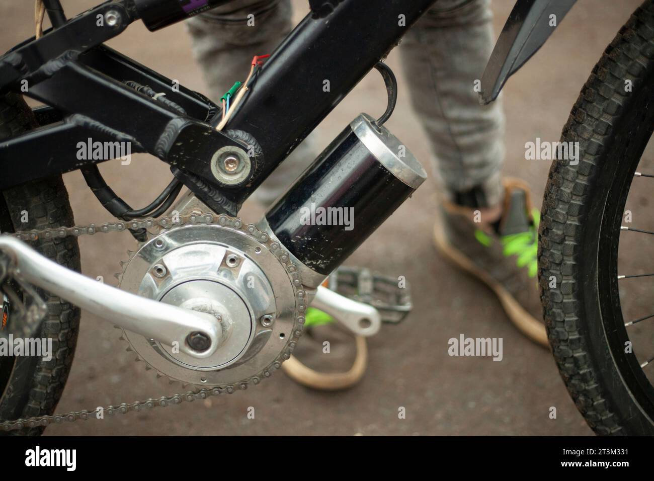 Bicycle with electric motor. Electric motor. Transport with two wheels ...