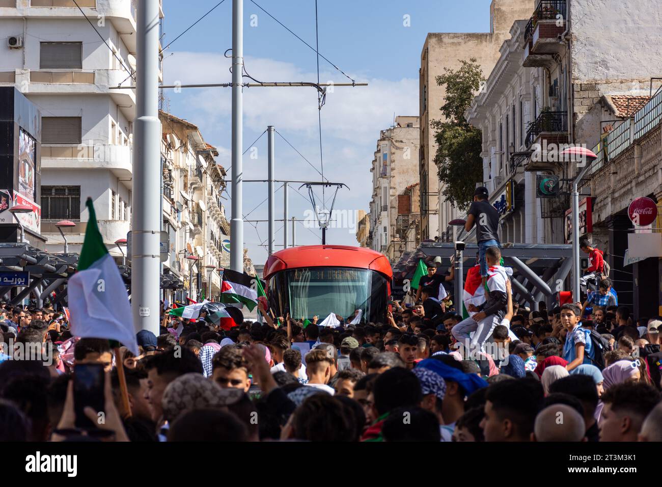 A crowd of protesters in Setif City in solidarity with Palestinians ...