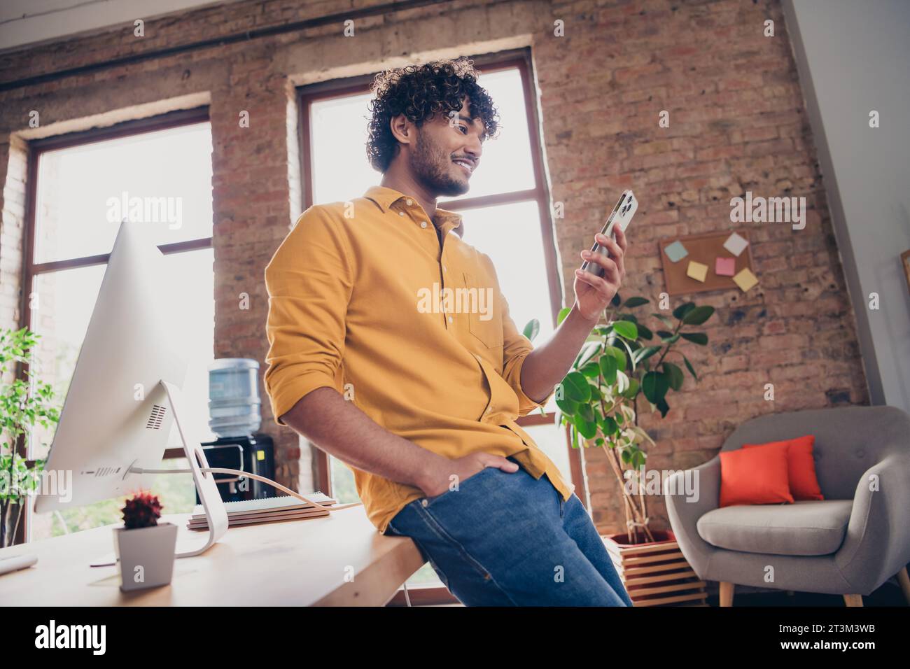 Photo of funny cheerful man employer hr recruiter dressed stylish ...