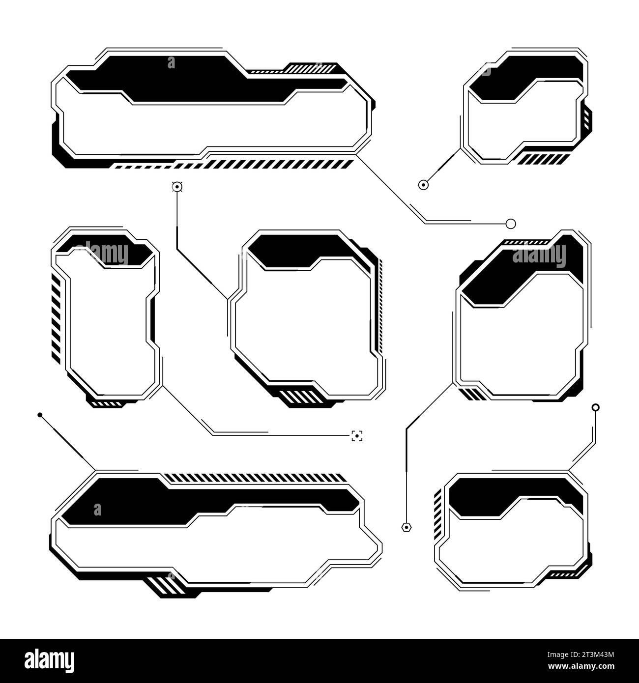 Black futuristic HUD or UI elements. Sci-fi user interface text boxes ...