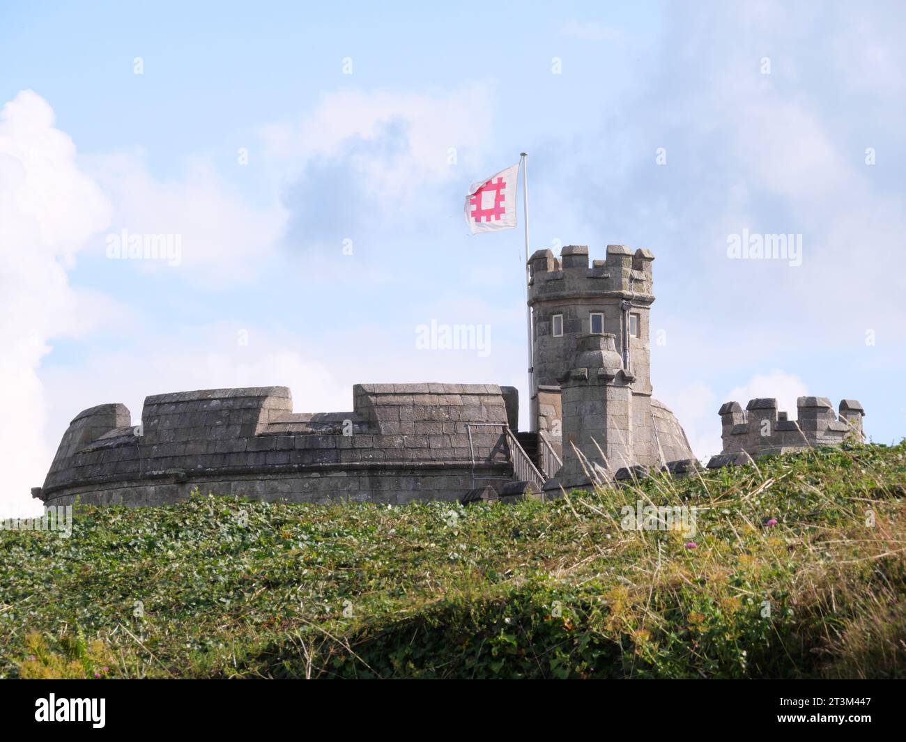Tower and mighty walls of Pendennis Castle near Falmouth England Stock ...