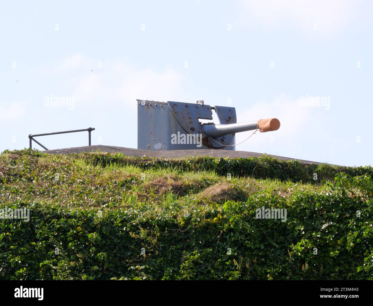 World War II ship defense cannon at Pendennis Castle near Falmouth ...