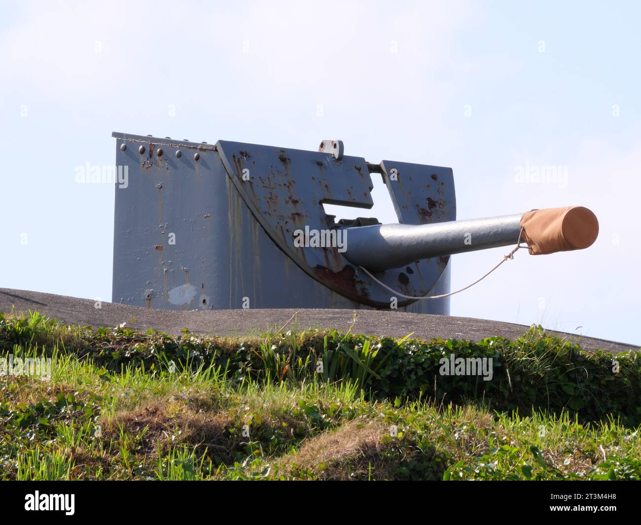 World War II ship defense cannon at Pendennis Castle near Falmouth ...