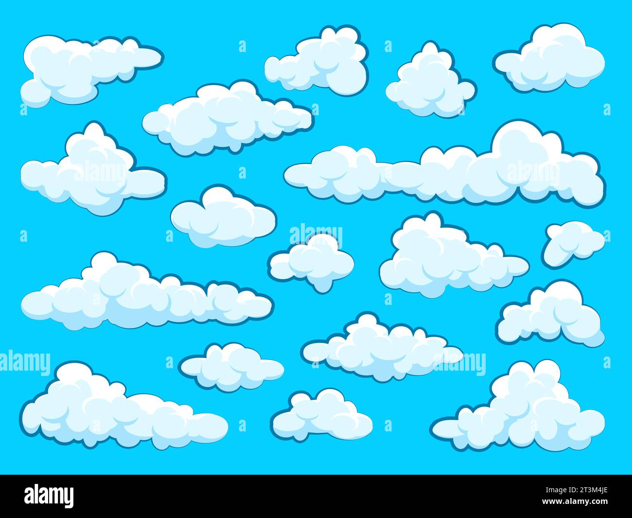 Painted cartoon clouds on blue background. Simple hand drawn round ...
