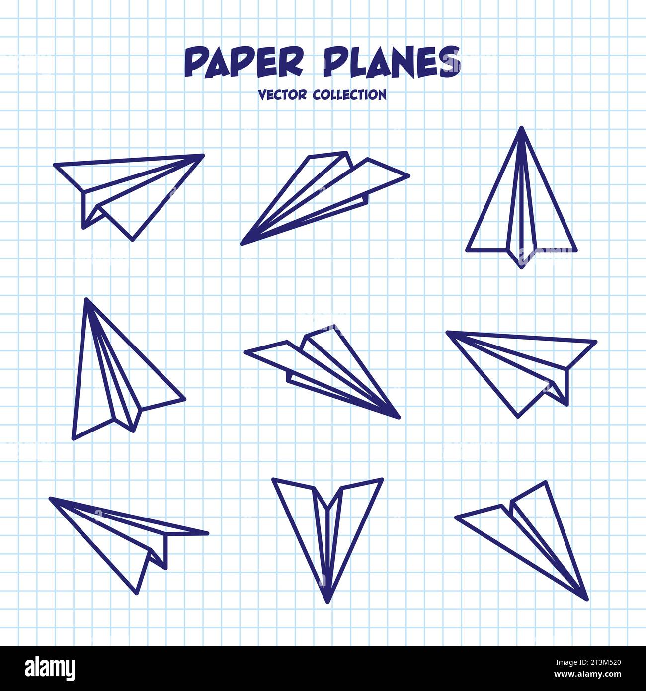 Hand drawn planes on checkered paper sheet. School notebook for drawing ...