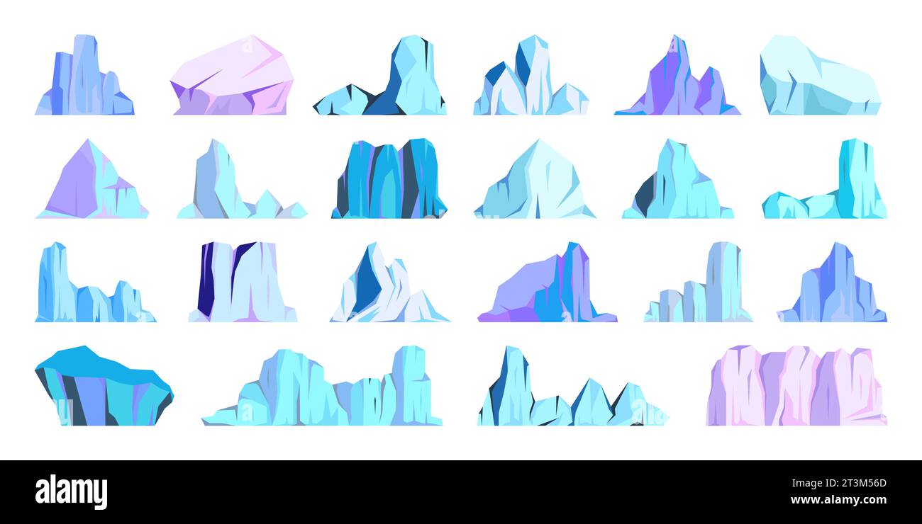 Floating icebergs collection. Drifting arctic glacier, block of frozen ...