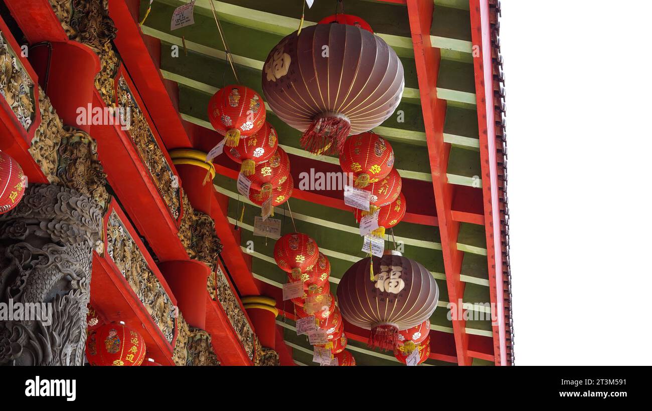 Lanterns hung in temples for lighting are red which means prosperity ...