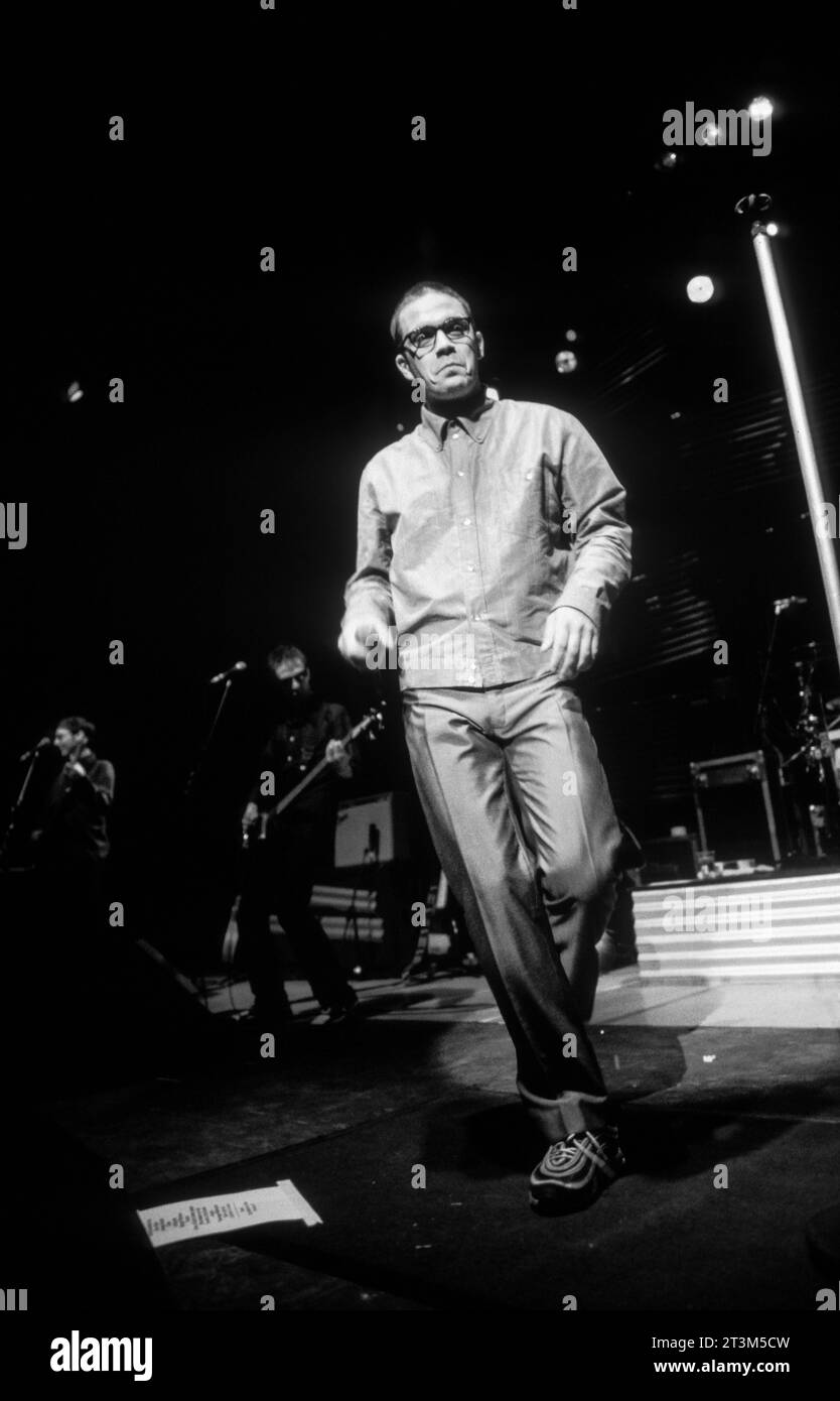 ROBBIE WILLIAMS, SINGER, FIRST TOUR, 1997: Robbie Williams playing live ...