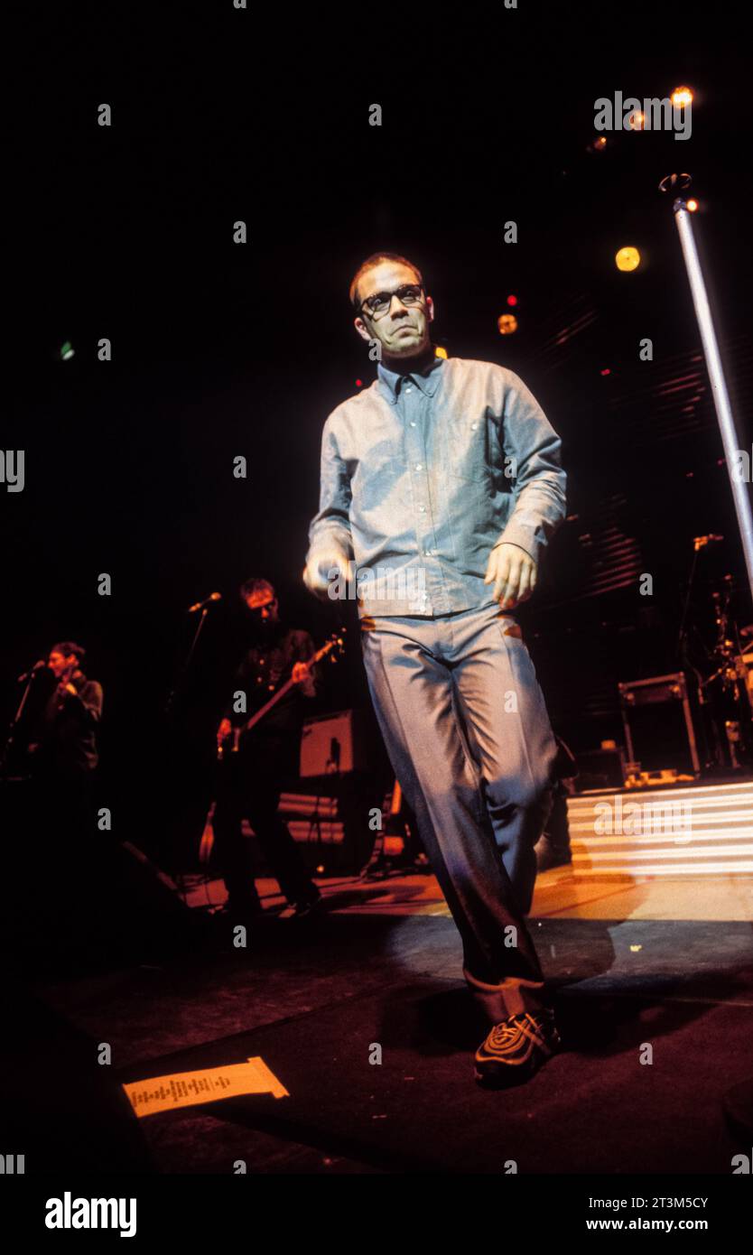 ROBBIE WILLIAMS, SINGER, FIRST TOUR, 1997: Robbie Williams playing live ...