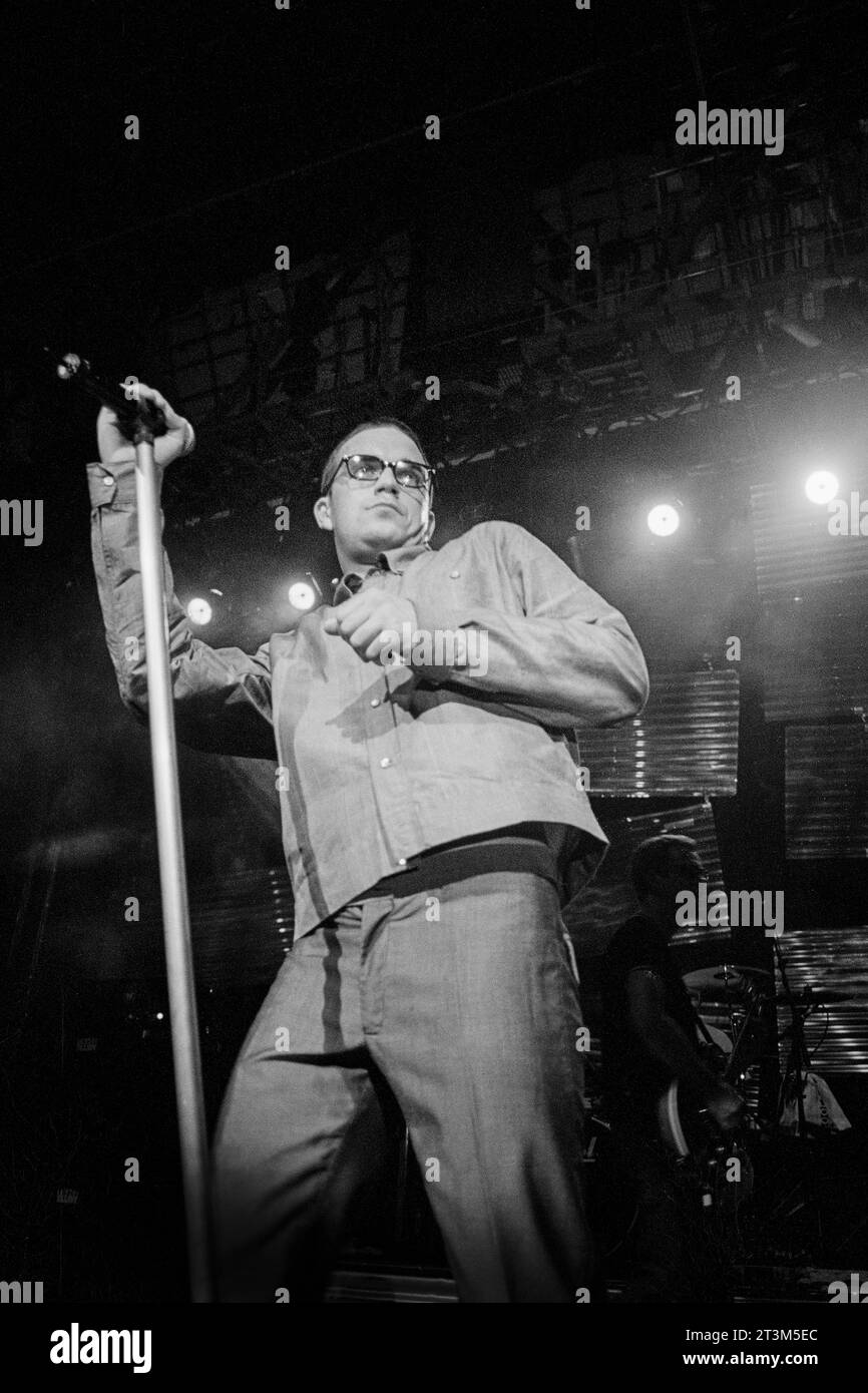 ROBBIE WILLIAMS, SINGER, FIRST TOUR, 1997: Robbie Williams playing live ...