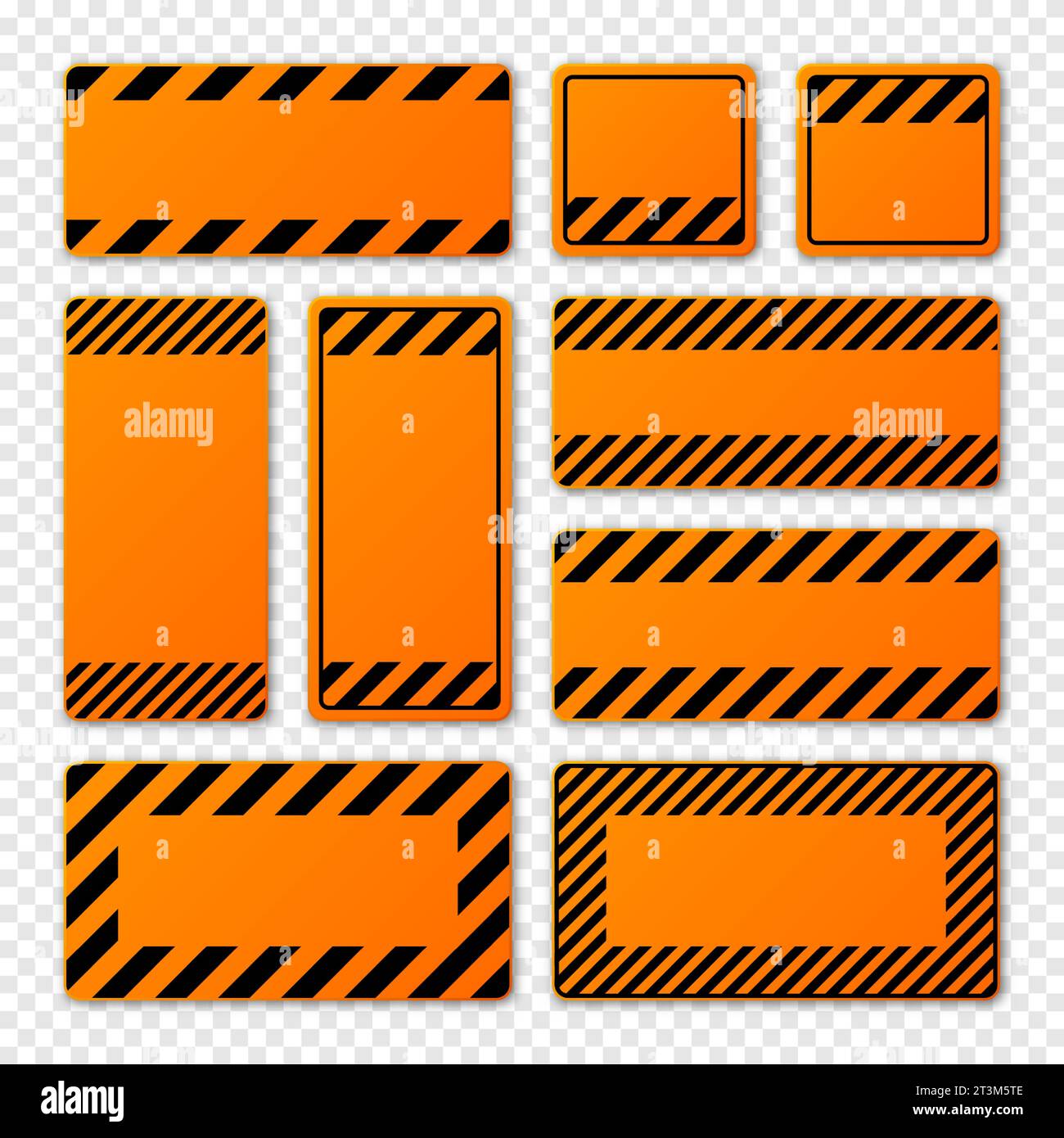 Various blank orange warning signs with diagonal lines. Attention ...