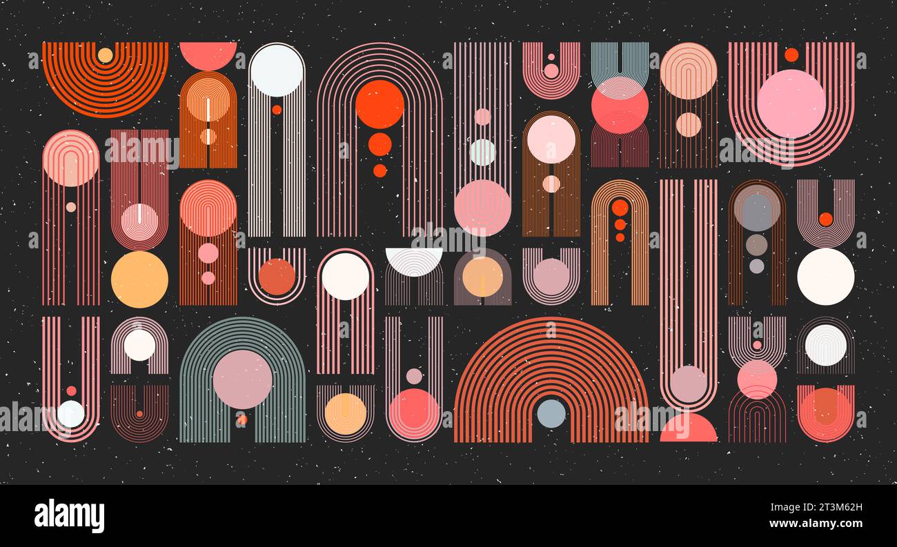 Mid century arch, circle elements, modern geometric shapes with grunge ...