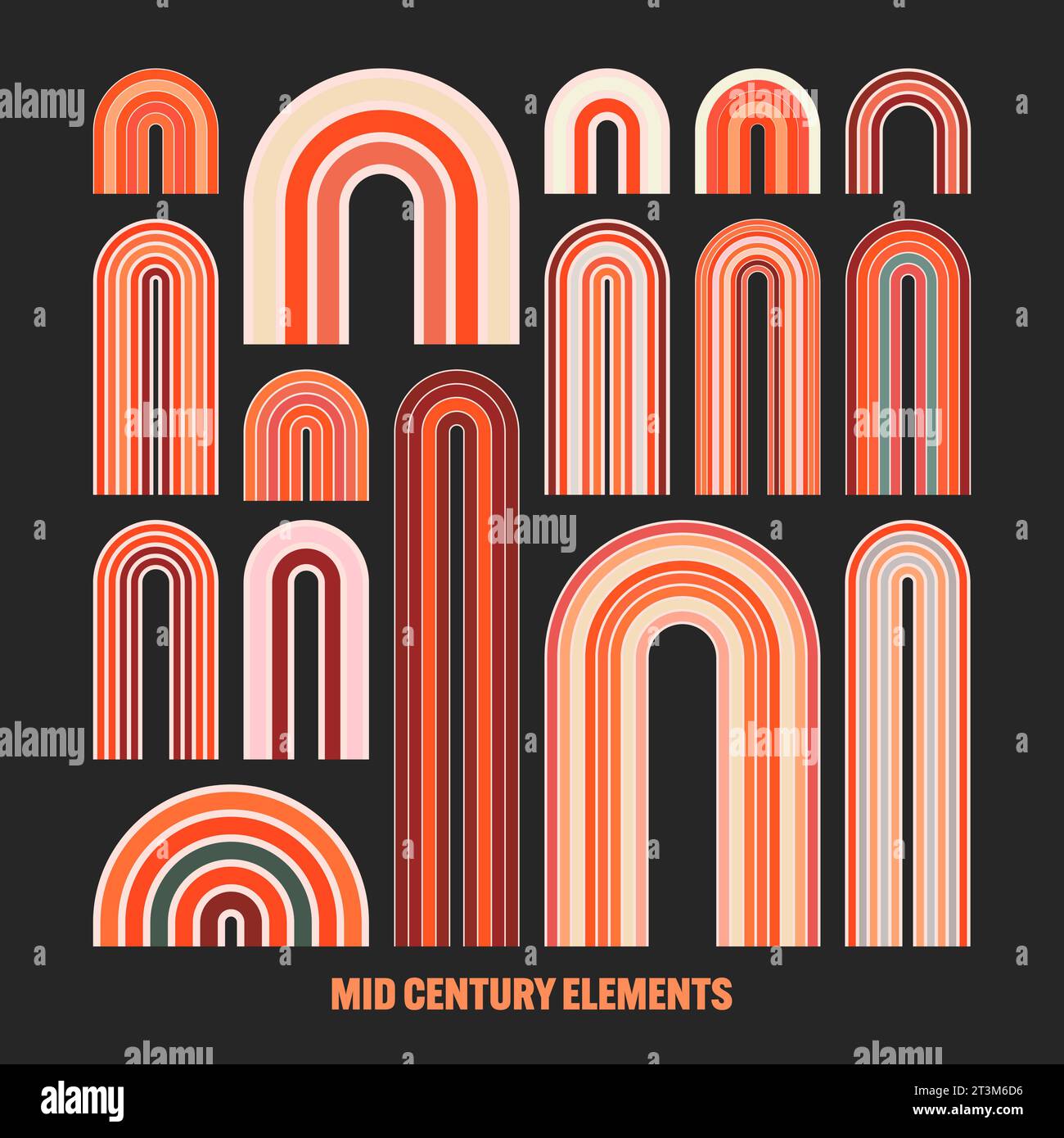 Mid century arch elements, modern geometric shapes, rainbow ...