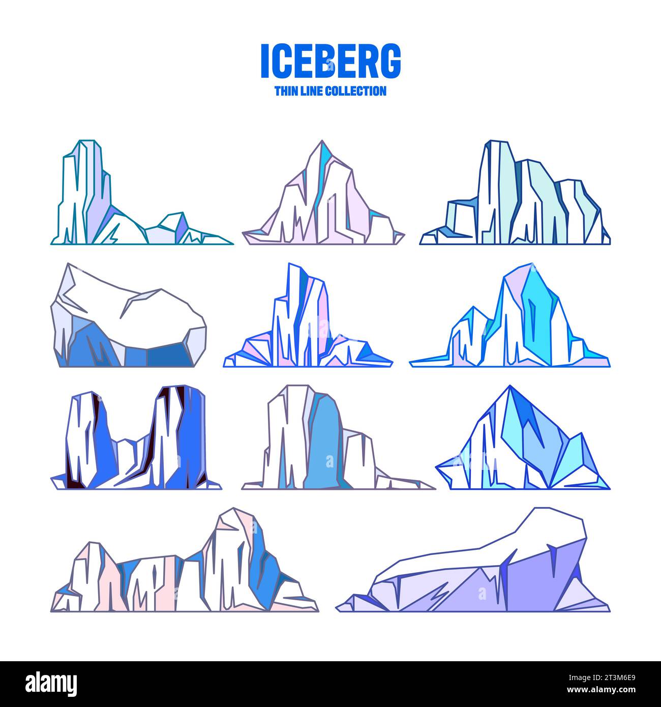 Floating icebergs collection. Drifting arctic glacier, block of frozen ...