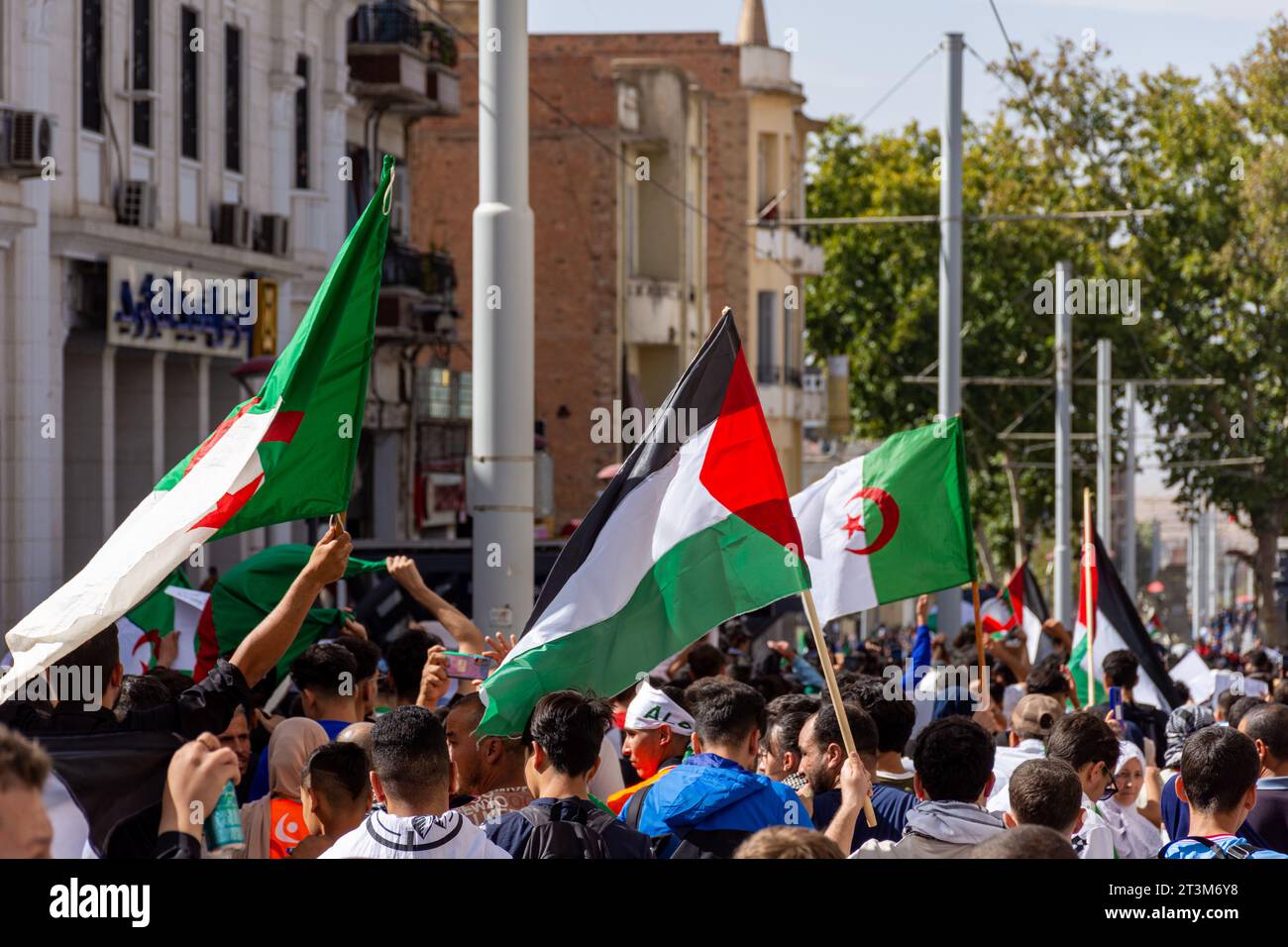 A crowd of protesters in Setif City in solidarity with Palestinians ...