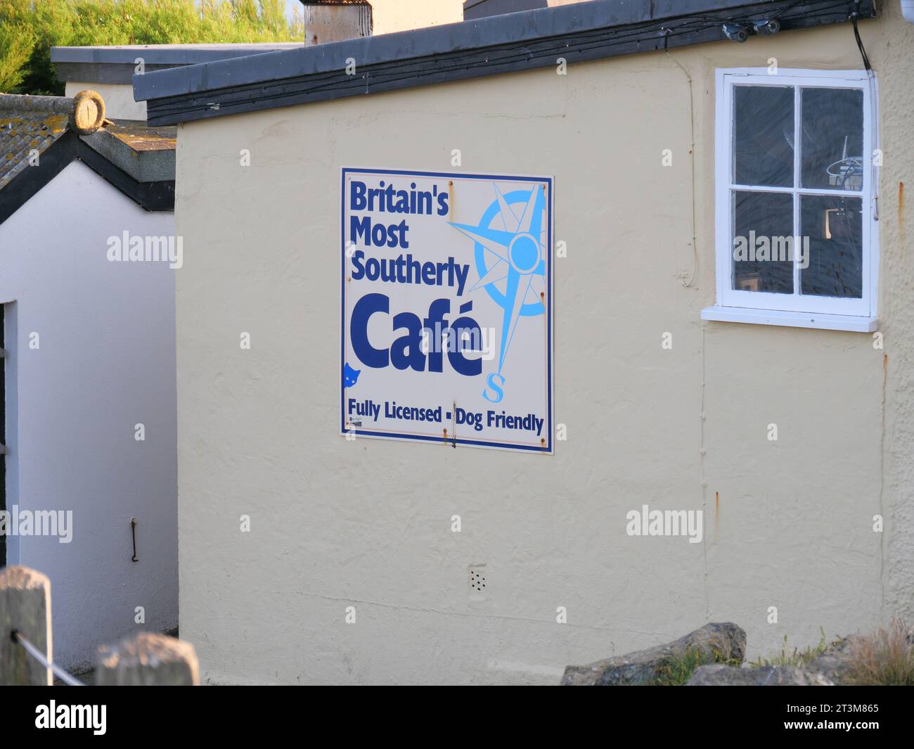Sign at the southernmost cafe in England at Lizard Point in Cornwall ...