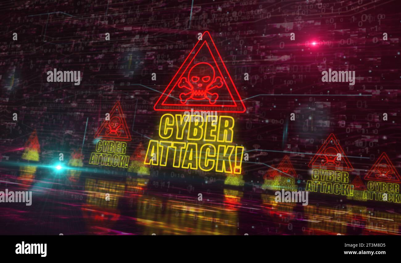 Cyber attack hacking and virus network security breach alert symbol ...