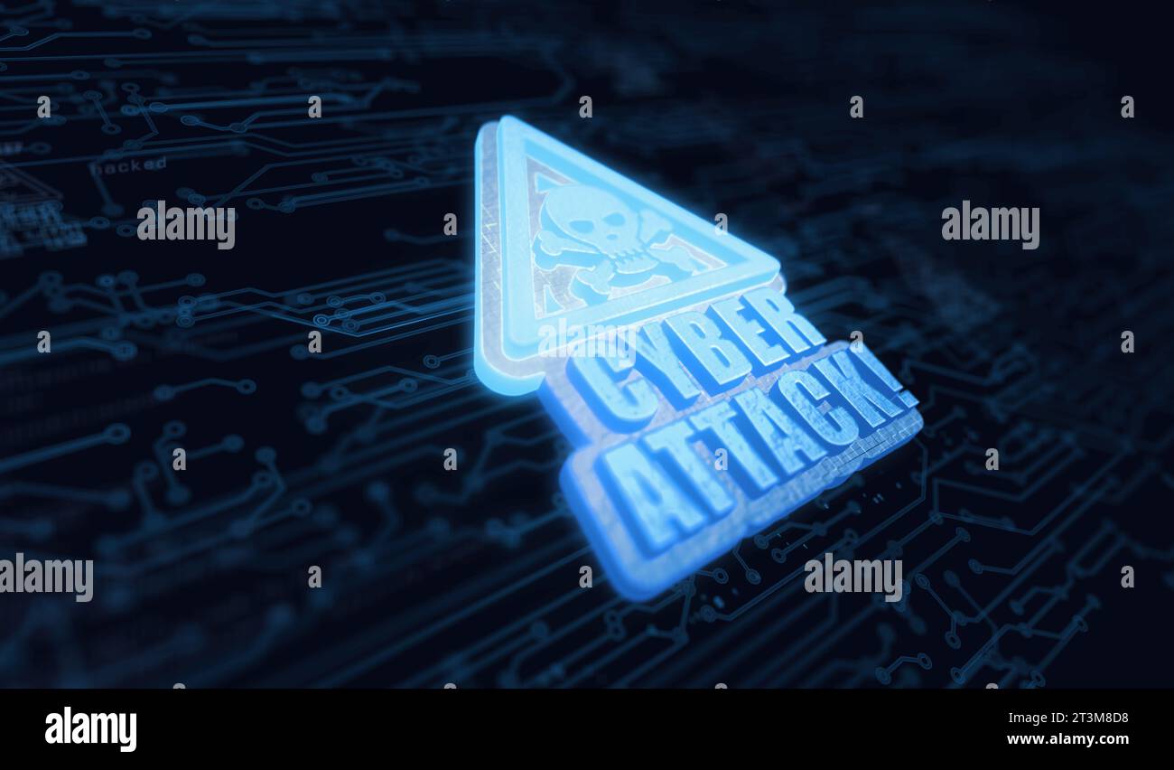 Cyber attack hacking and virus network security breach alert symbol ...