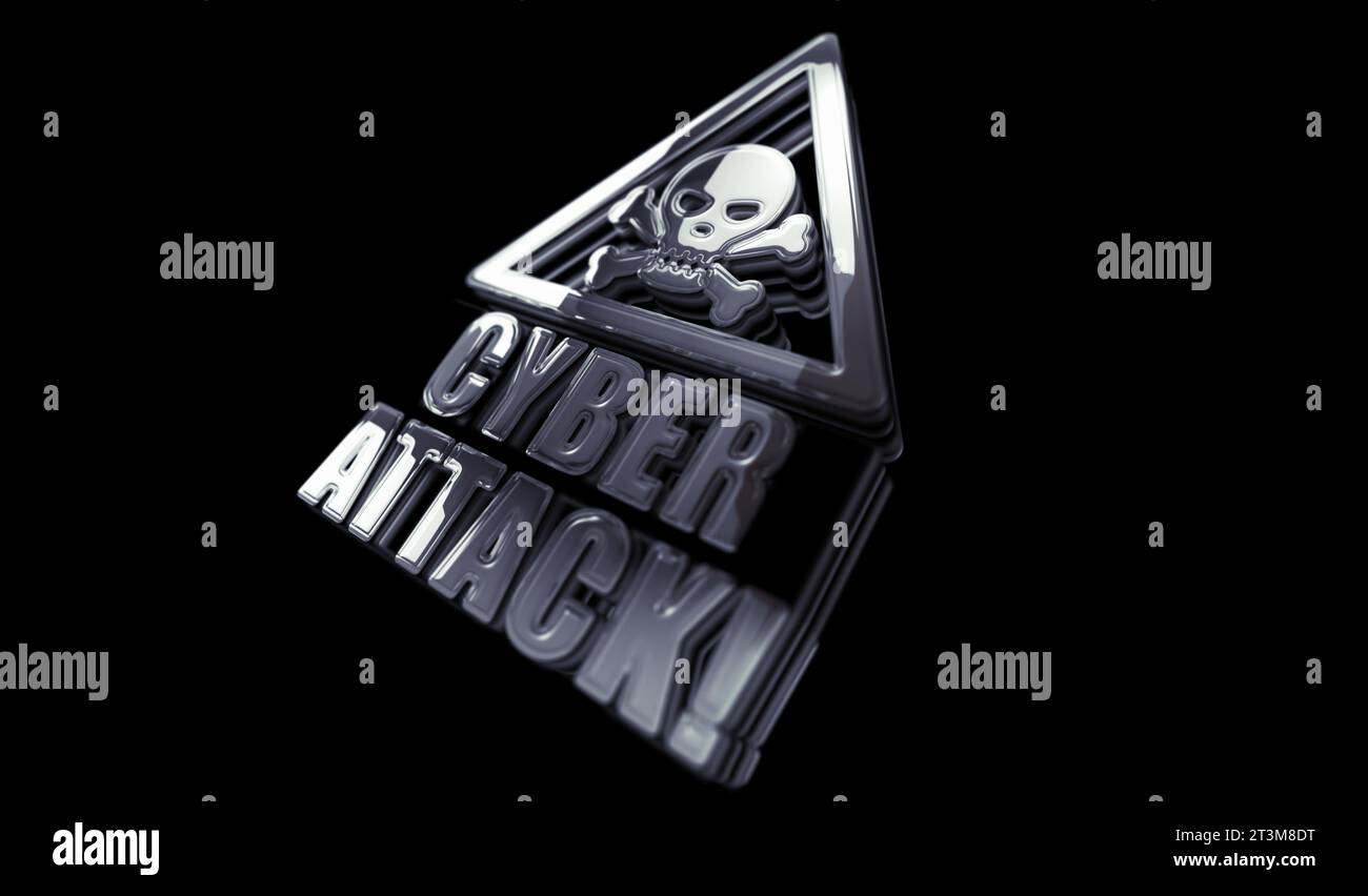 Cyber attack hacking and virus network security breach alert golden ...