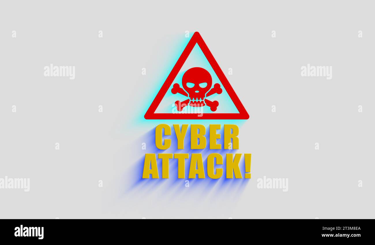 Cyber attack hacking and virus network security breach alert symbol ...